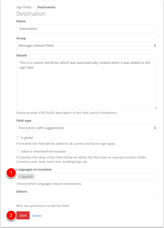 Manage Messages: Set up Translation Fields
